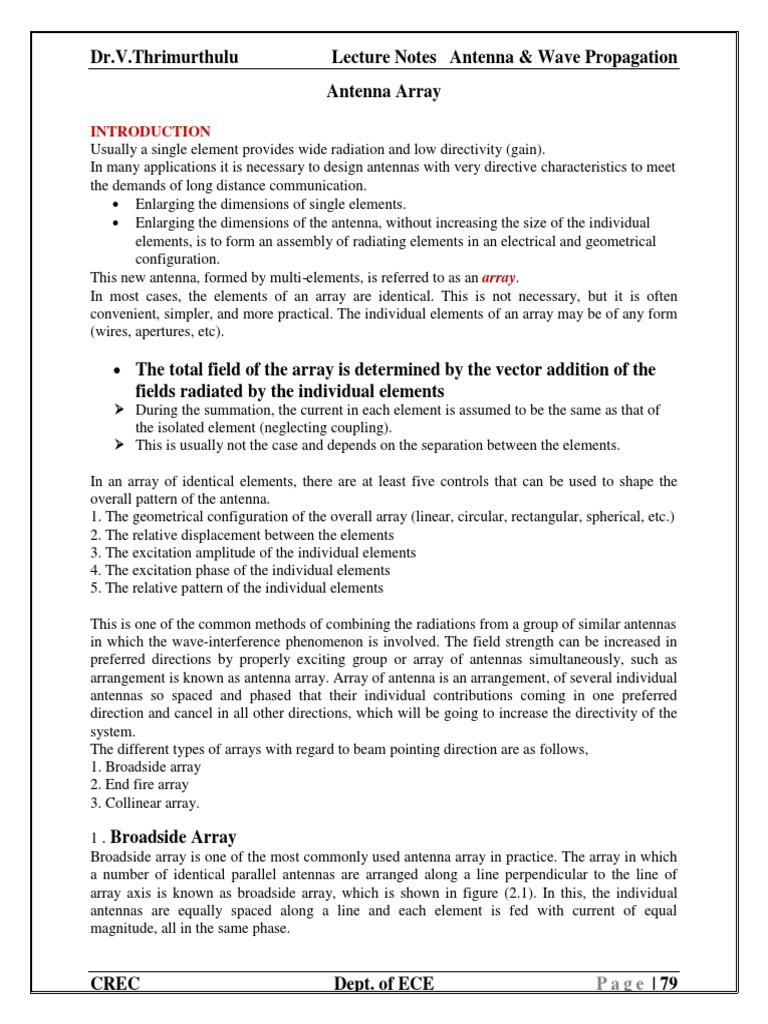 Arrays Notes PDF | PDF | Antenna (Radio) | Electrical Impedance