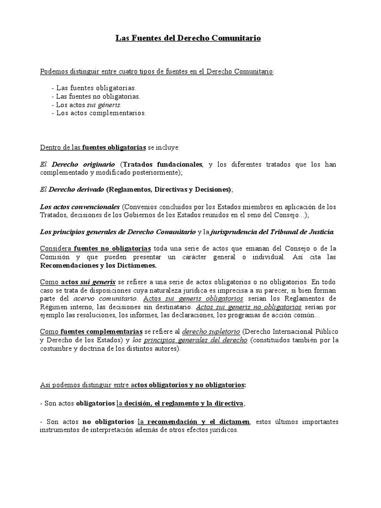 Fuentes Del Derecho Comunitario | PDF