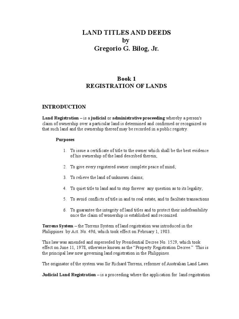 Land Titles Notes | PDF | Judgment (Law) | Natural Resources Law