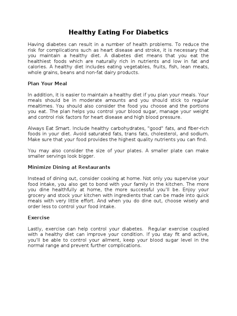 Healthy Eating For Diabetics | PDF