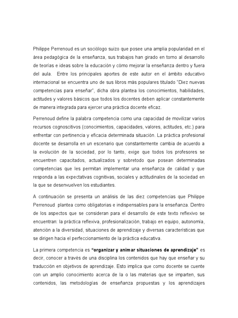 Diez competencias clave de Perrenoud en educación | PDF | Evaluación ...