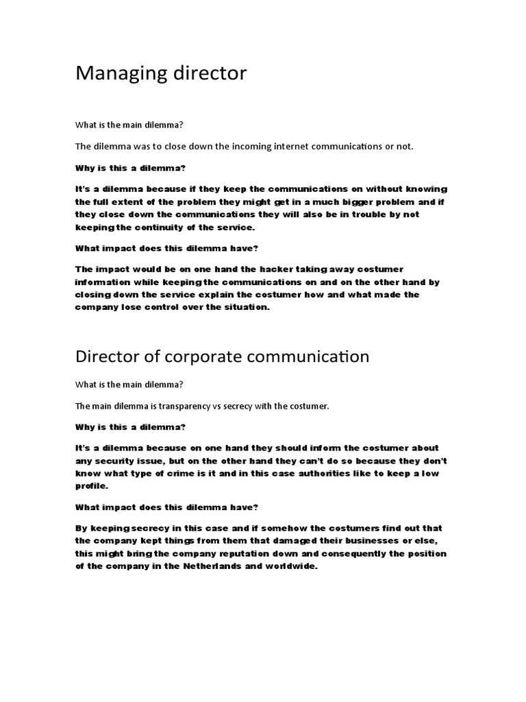 Managing Director: Director of Corporate Communication | PDF | Computer ...