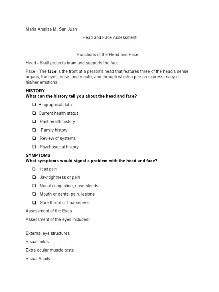 Head and Face Assessment | PDF | Human Nose | Human Eye
