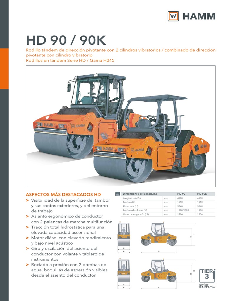 Especificaciones del Rodillo Hamm HD 90 | PDF | Ingeniería mecánica ...