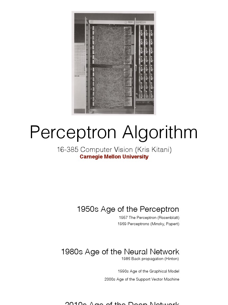 Perceptron Algorithm: 16-385 Computer Vision (Kris Kitani) | PDF ...