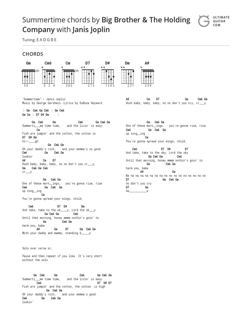 Summertime Chords by Big Brother & The Holding Company | PDF ...