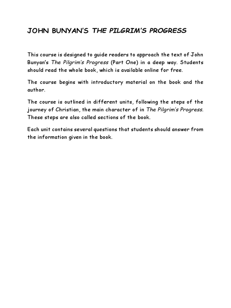 Cours 1 - PARTIE 2 .-JOHN BUNYAN'S THE PILGRIM'S PROGRESS | PDF | The ...