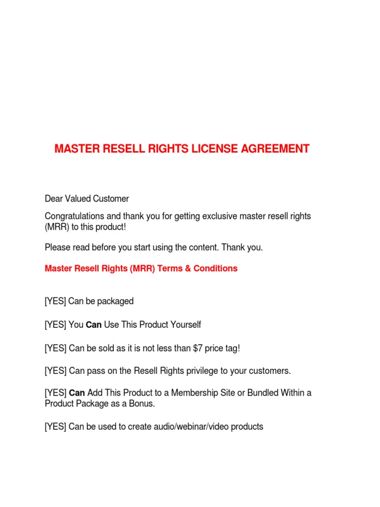 Master Resell Rights License Agreement | PDF | Damages | Civil Law ...