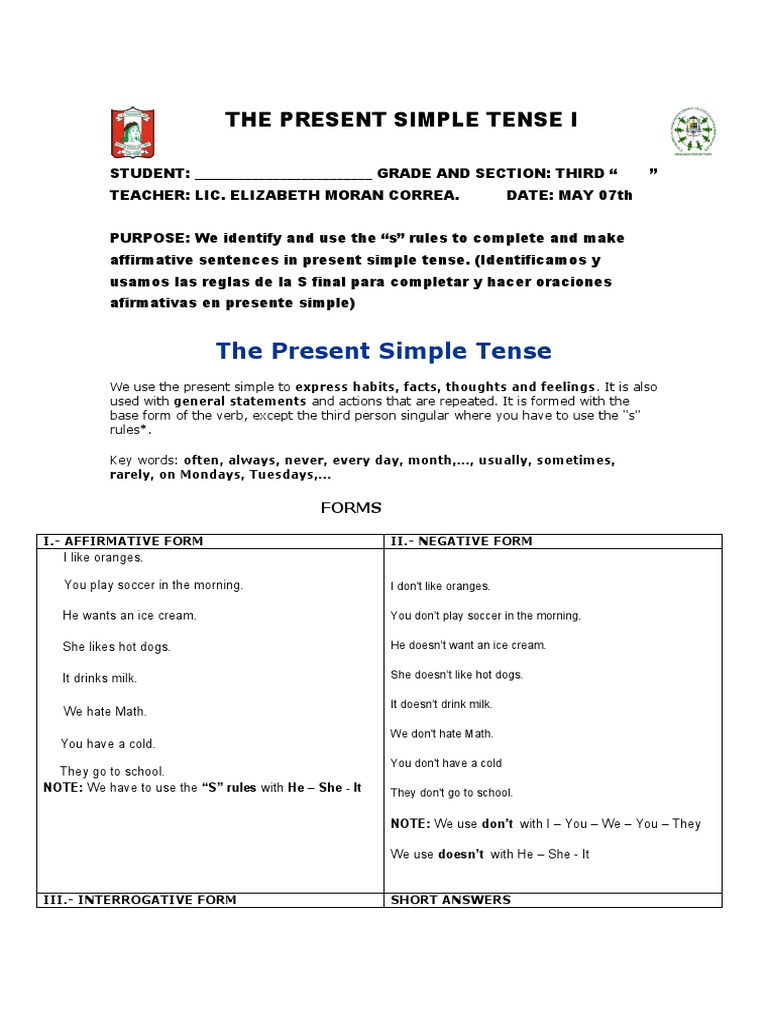 Present Simple Tense Rules | PDF | Morphology | Semiotics