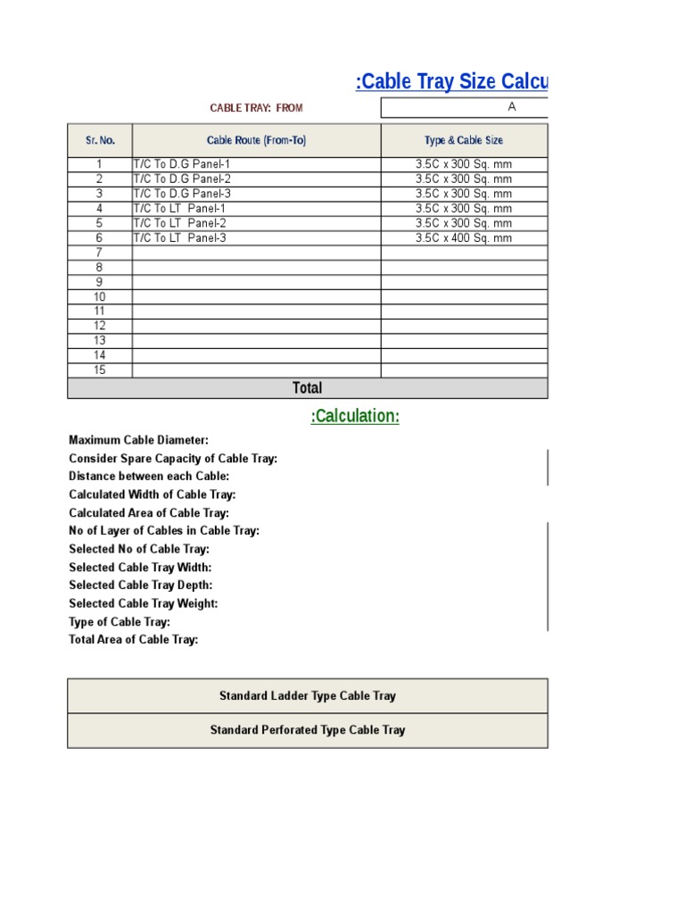cable Tray Size Calculation | PDF | Nature