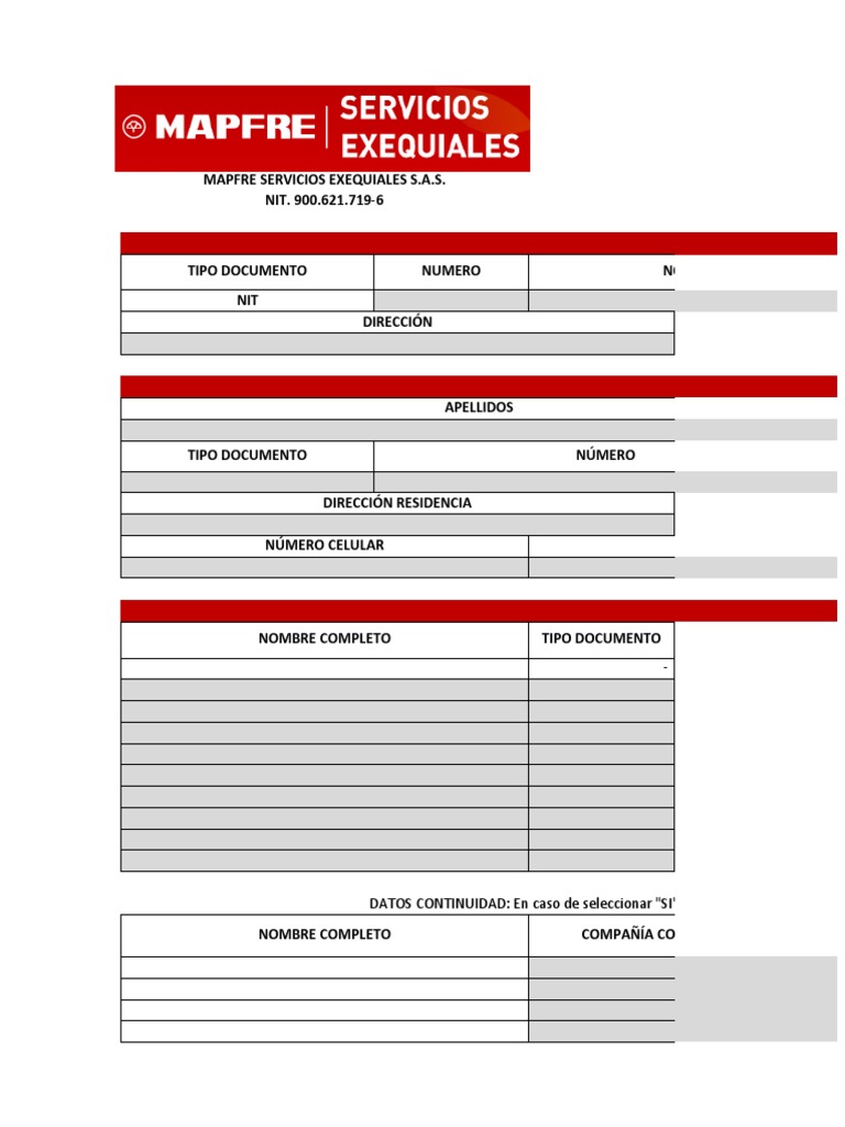 Formato Seguro Exequial Mapfre | PDF | Sociedad de responsabilidad limitada | Póliza de seguros