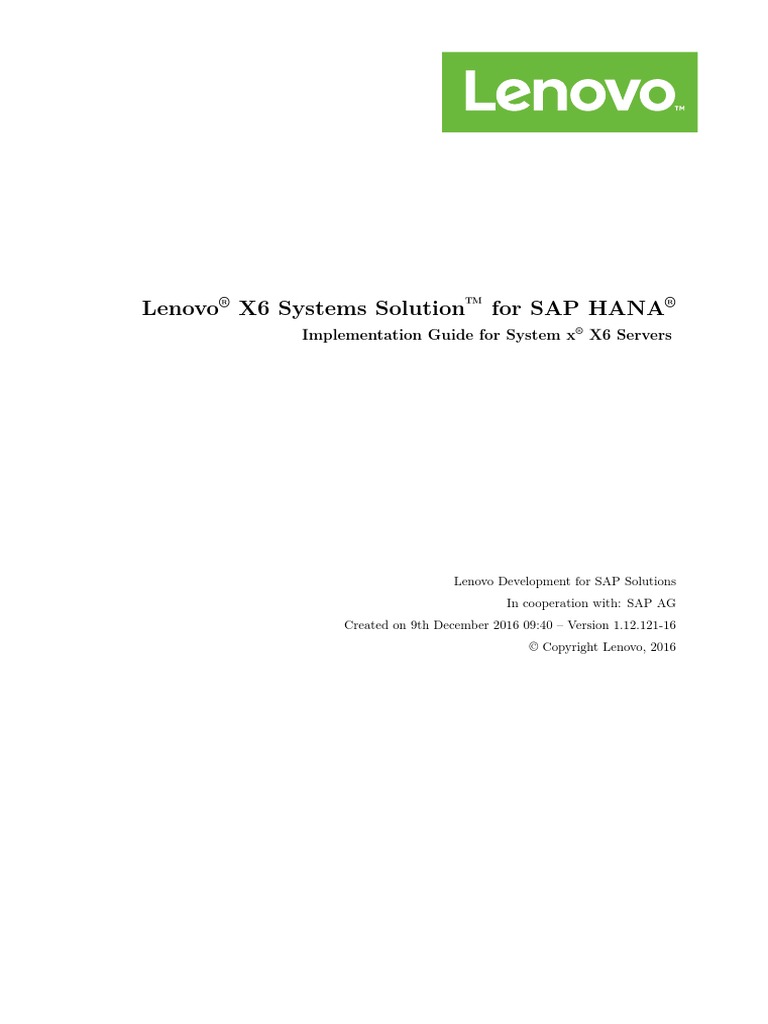 Lenovo - SAP HANA Implementation Guide X6-1.12.121-16 PDF | PDF ...