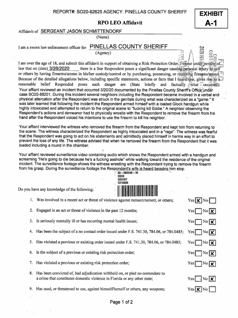 Risk Protection Order Filed By Sheriff Gualtieri On One Of His Own