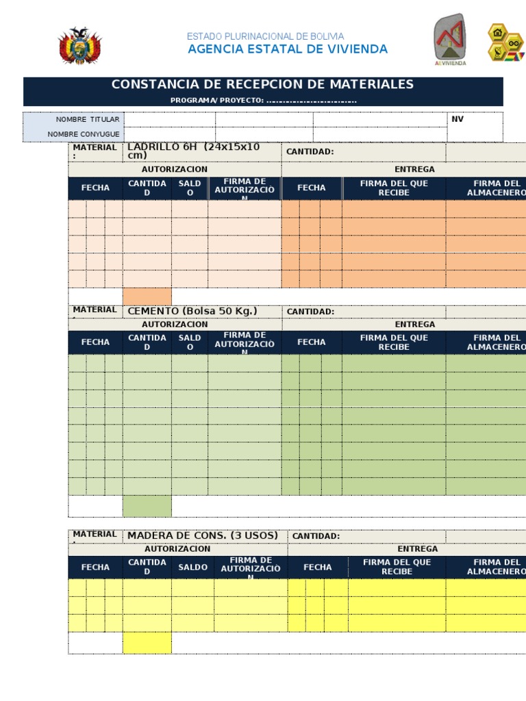 Formulario Recepcion de Materiales | PDF | Naturaleza