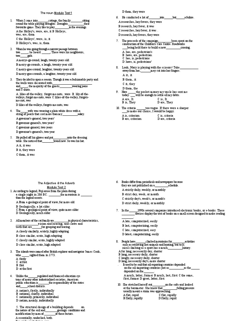 Module Test 1: An Analysis of Parts of Speech | PDF