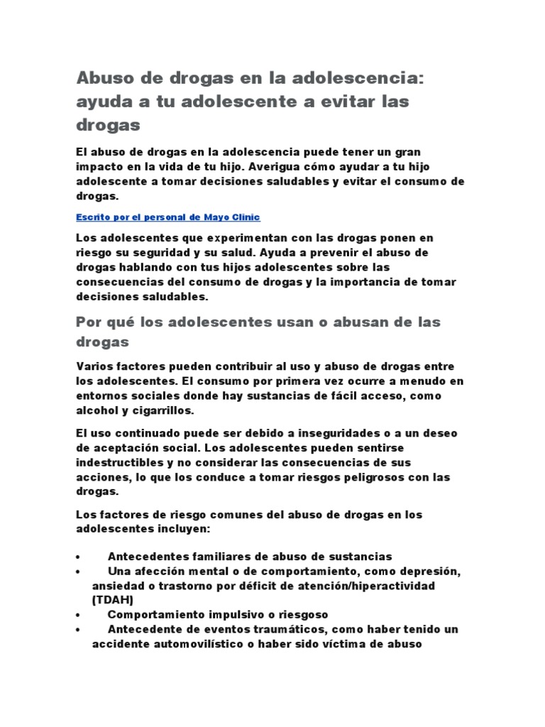 Abuso de Drogas en La Adolescencia | Descargar gratis PDF | La dependencia de sustancias ...