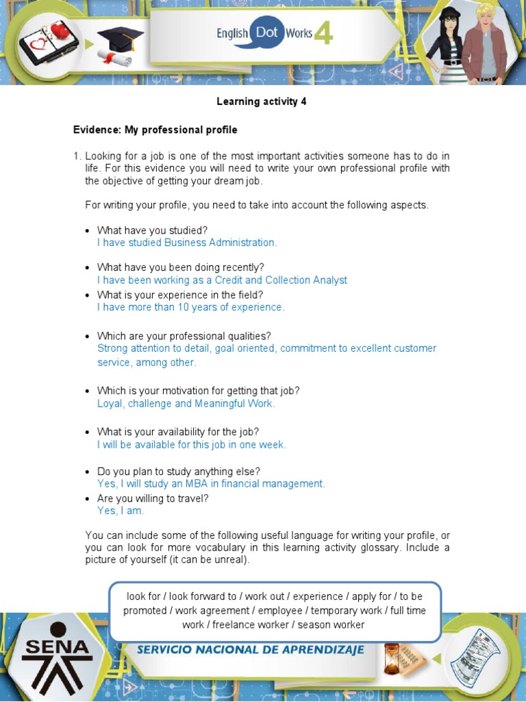 Learning Activity 4 Evidence: My Professional Profile | PDF | Sales | Goal