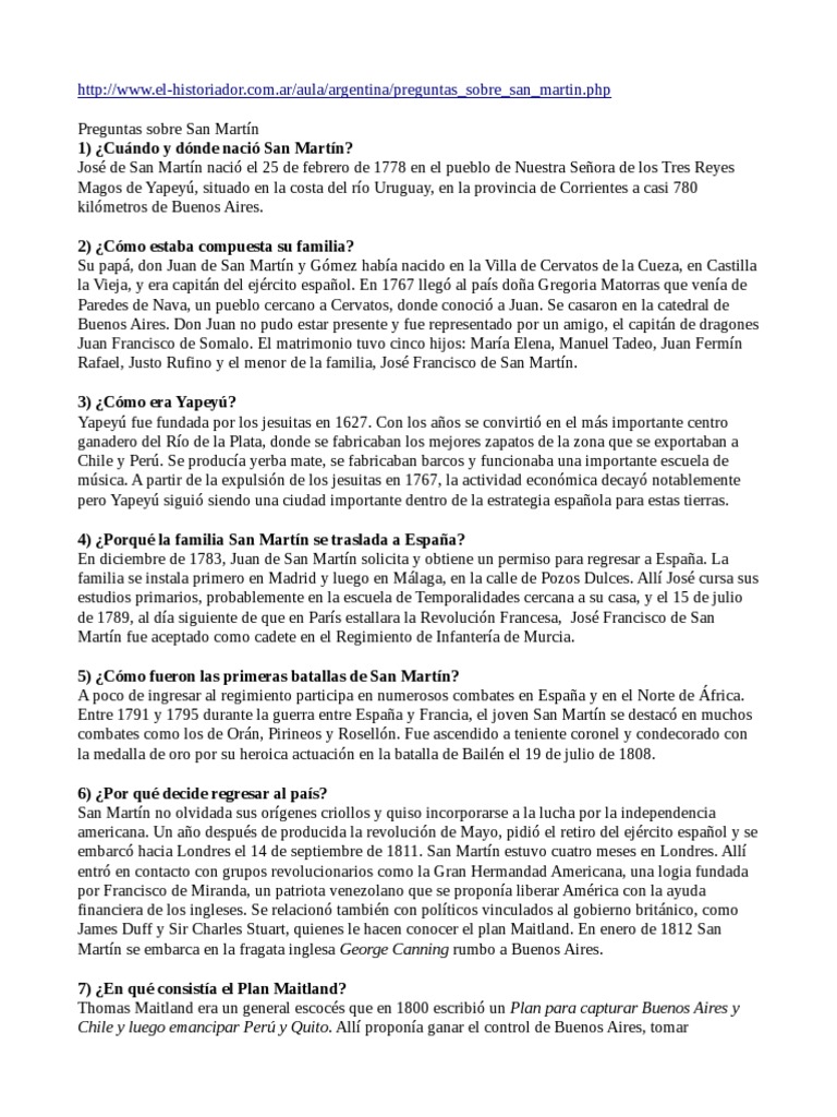 San Martin Preguntas | PDF | Argentina | América del Sur