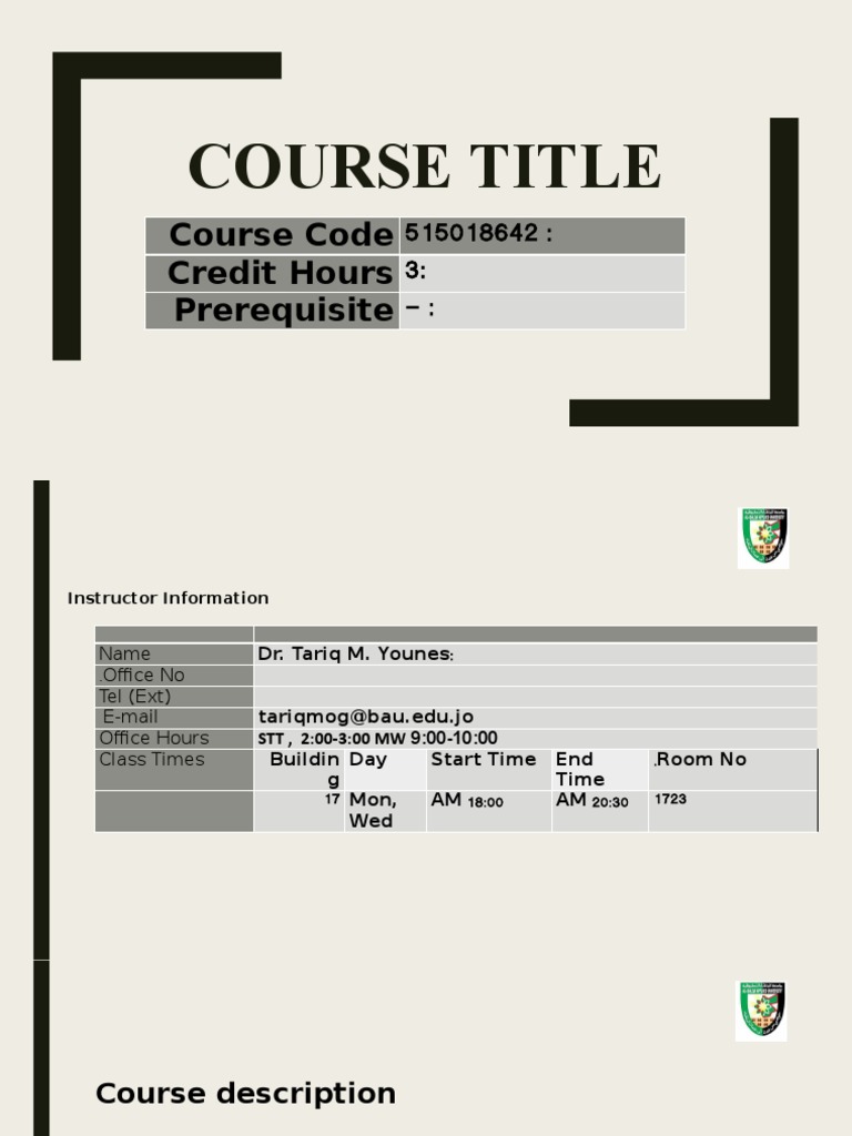 Course Title: Course Code Credit Hours: Prerequisite | PDF ...