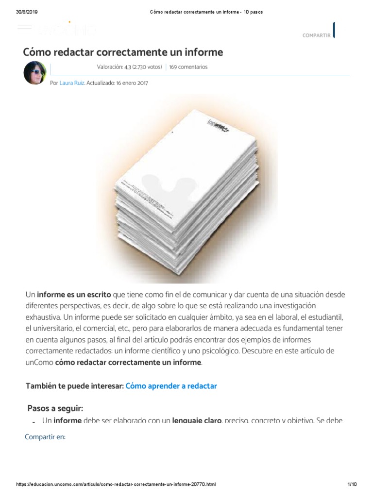 Cómo Redactar Correctamente Un Informe - 10 Pasos | PDF | Información ...