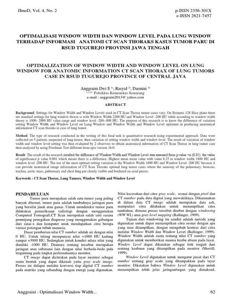 Optimalisasi Window Width Dan Window Level Pada Lung Window Terhadap ...
