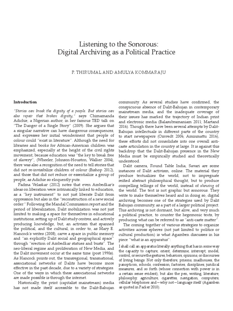 Listening To The Sonorous Digital Archiv | PDF | Caste | Dalit