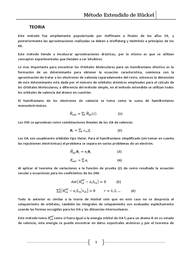 Método Extendido de Hückel | PDF | Orbital Molecular | Orbital atómico