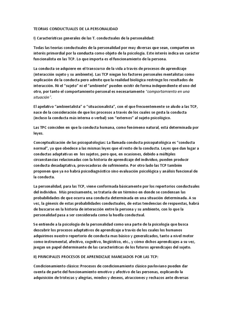 Teorías Conductuales de la Personalidad | PDF | Comportamiento ...