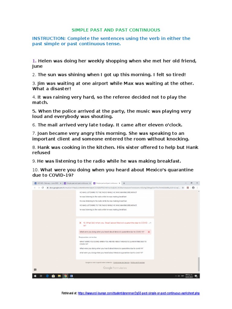 Simple Past and Past Continuous | PDF