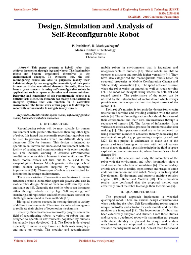 Design, Simulation and Analysis of Self-Reconfigurable Robot | PDF | Robot | Robotics