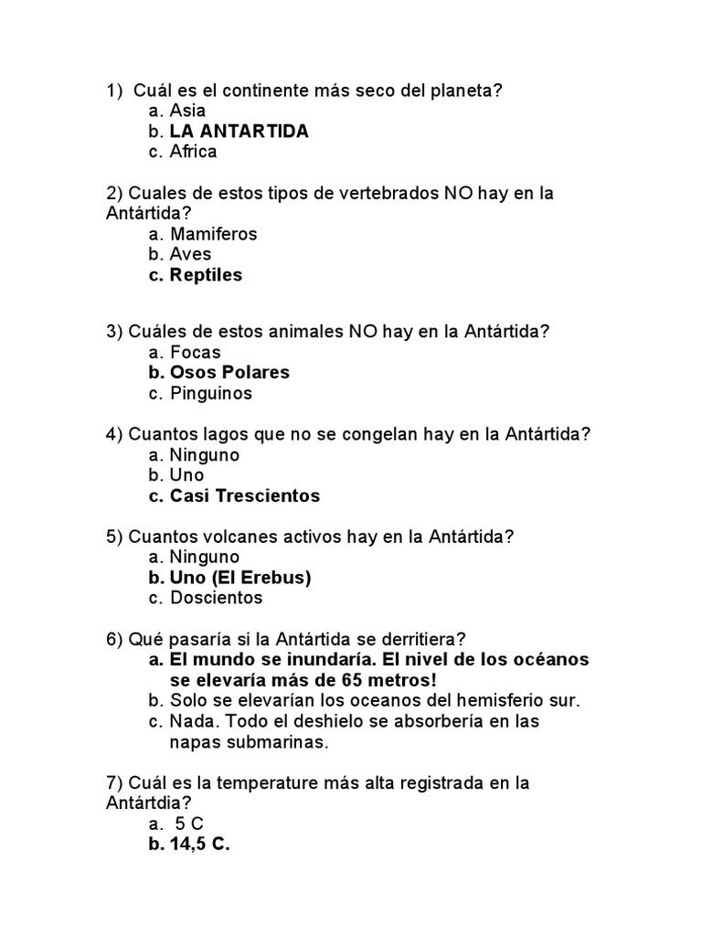 Preguntas sobre la Antártida para niños | PDF | Ciencia y matemáticas