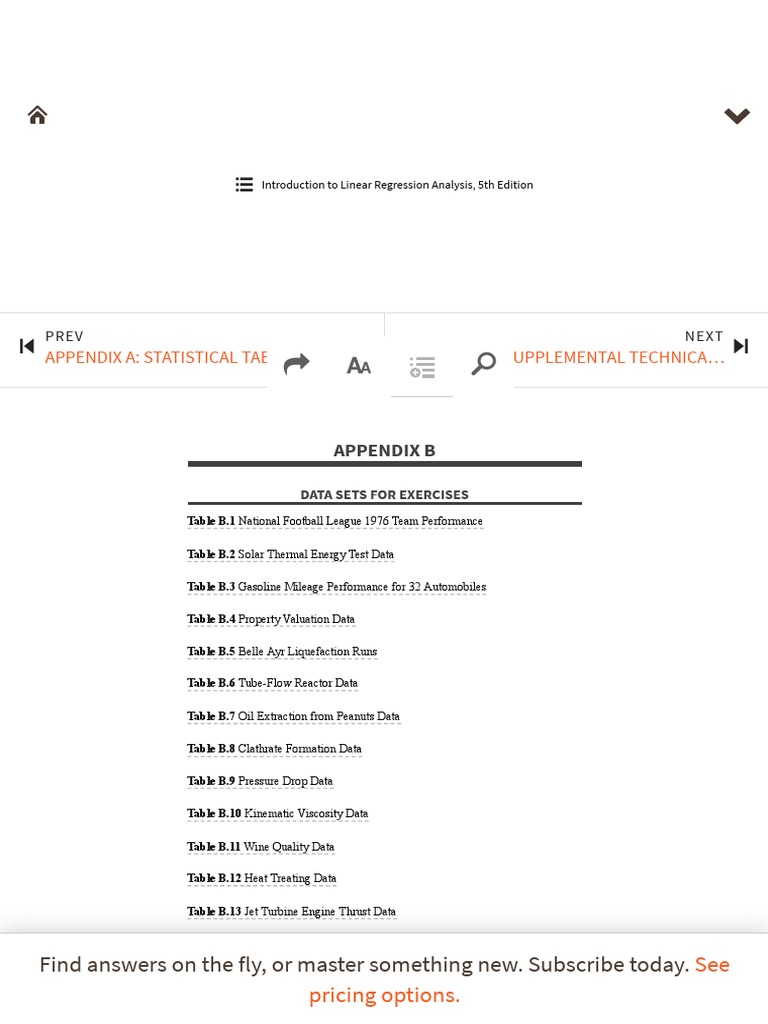 APPENDIX B - DATA SETS FOR EXERCISES - Introduction To Linear Regression Analysis, 5th Edition ...