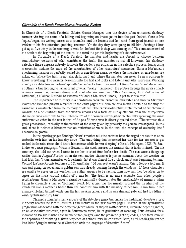 Chronicle of A Death Foretold As A Detective Fiction | PDF | Crime Thriller