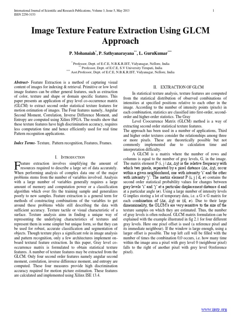 Image Texture Feature Extraction Using GLCM Approach: P. Mohanaiah, P ...