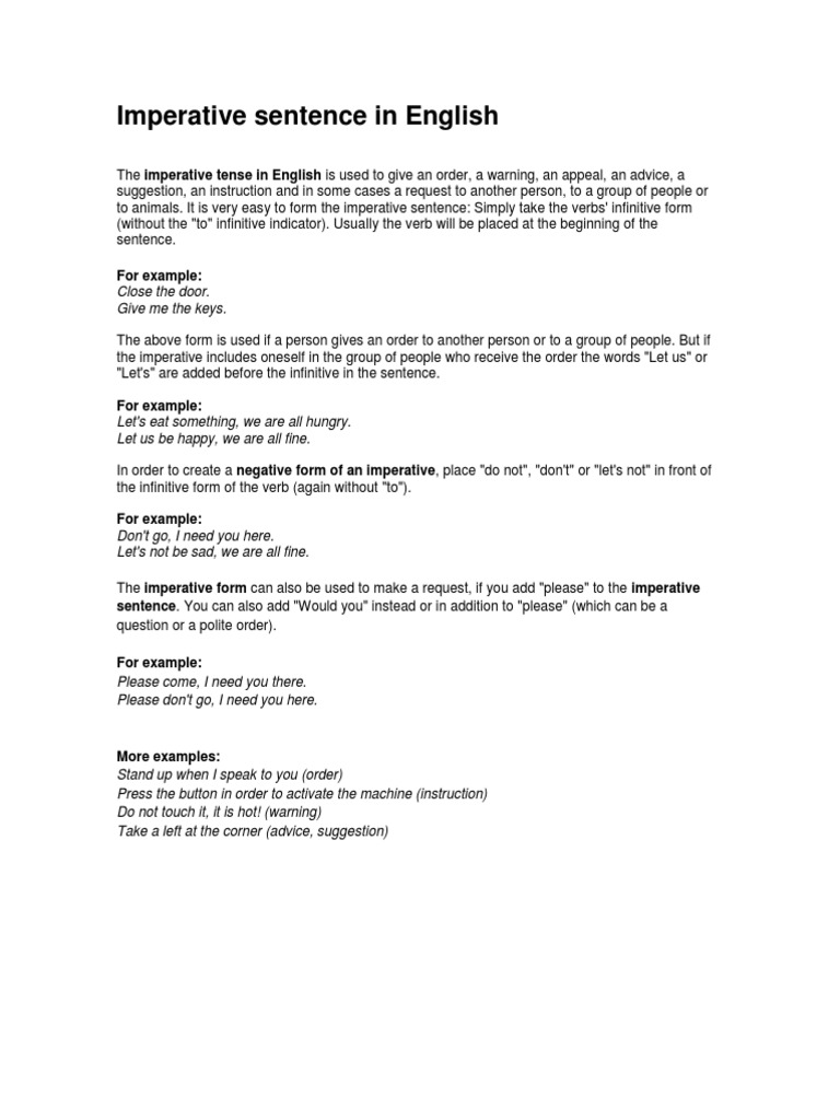 Imperative Sentence in English | PDF