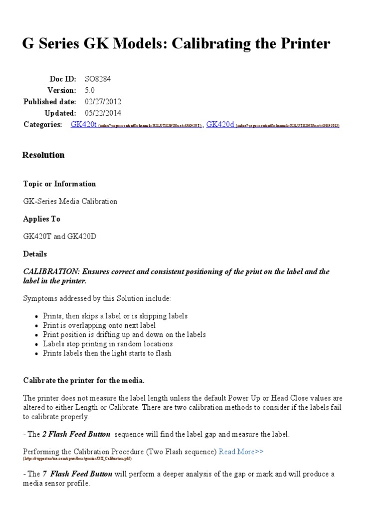 G Series GK Models: Calibrating The Printer: Resolution | PDF | Printer (Computing) | Calibration