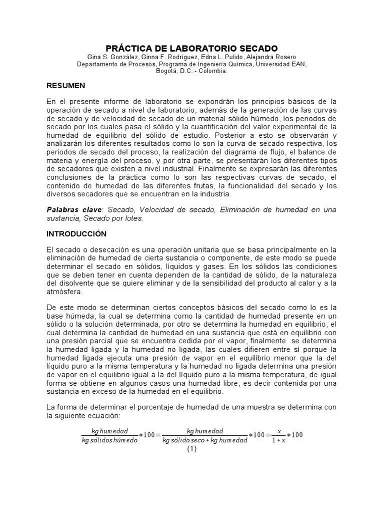 Práctica de Laboratorio Secado | PDF | Humedad | Calor