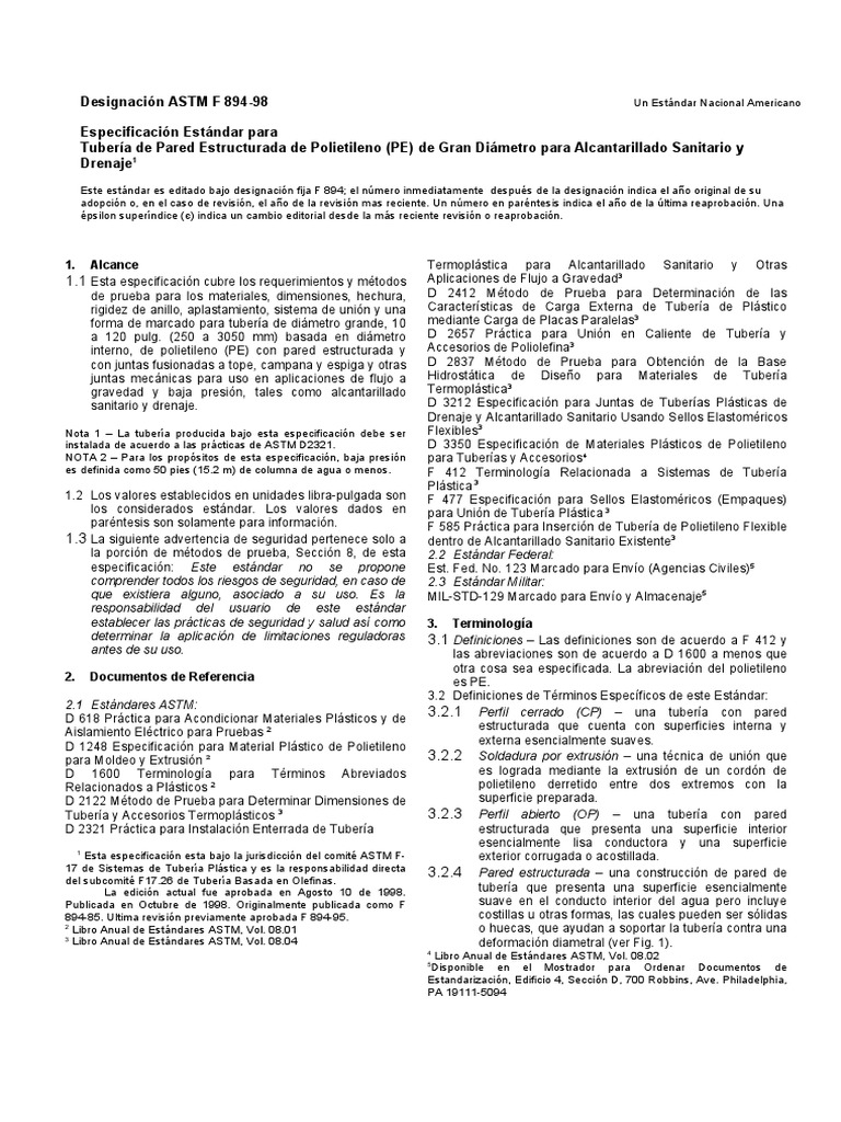 ASTM F894 Spanish PDF | PDF | Tubería (transporte de fluidos) | Extrusión