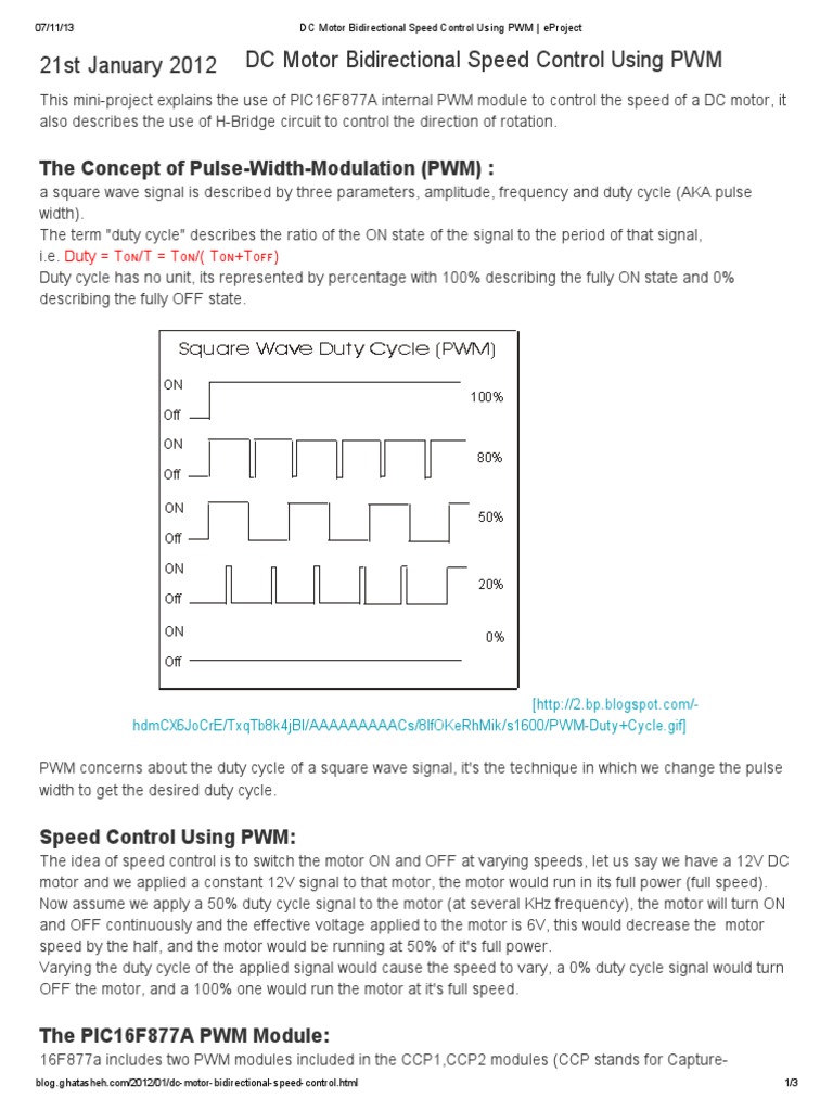 DC Motor Bidirectional Speed Control Using PWM - Eproject - pdf1 | PDF | Electric Motor ...