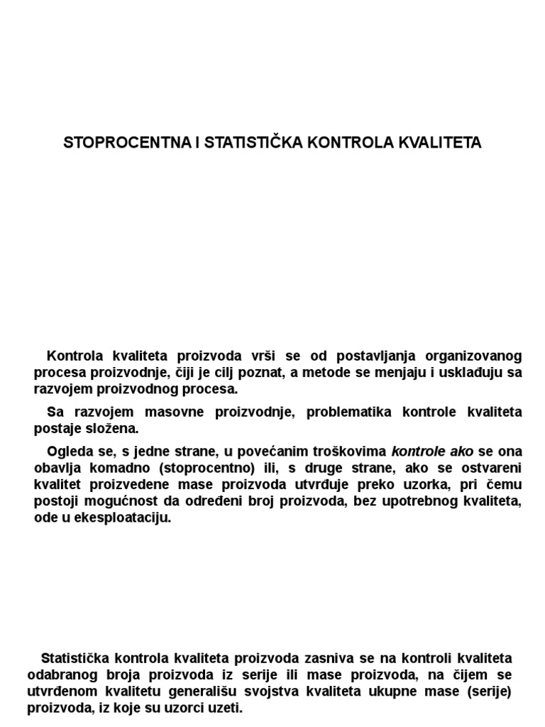 62 - Stoprocentna I Statisticka Kontrola Kvaliteta | PDF