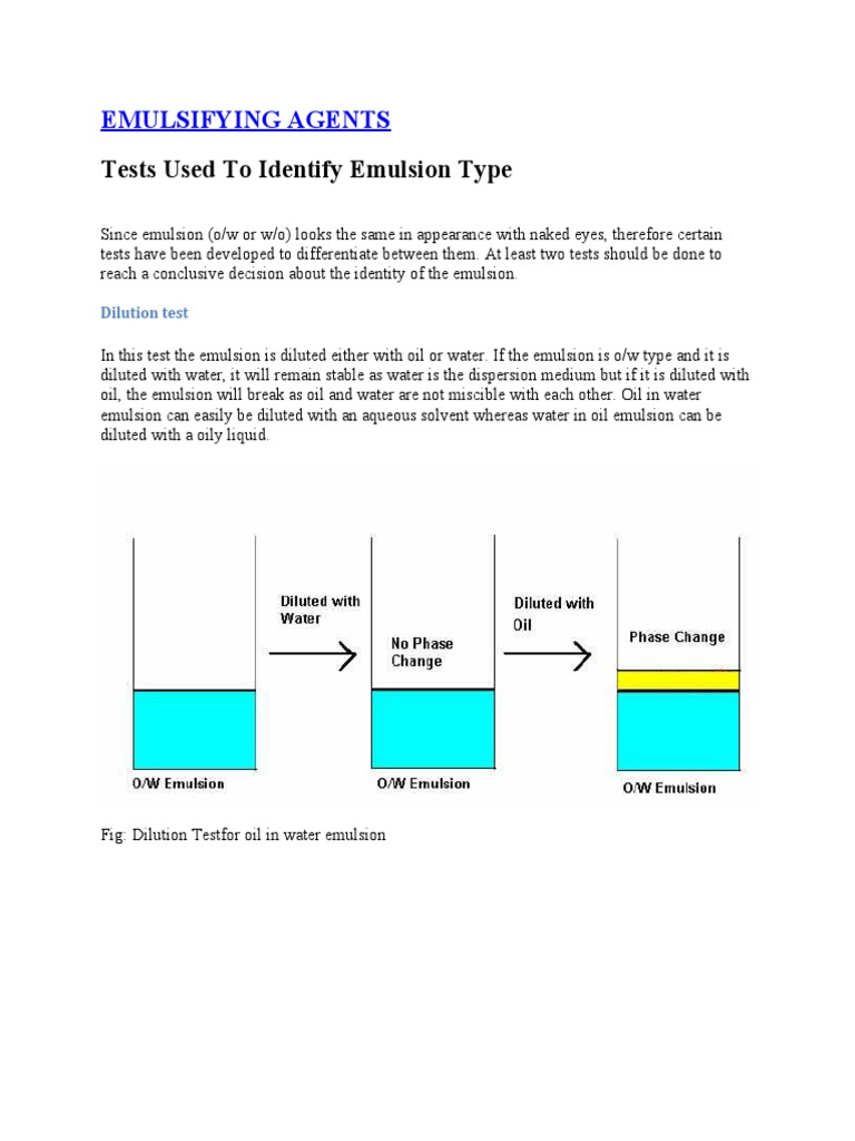 Tests Used To Identify Emulsion Type: Emulsifying Agents | PDF ...