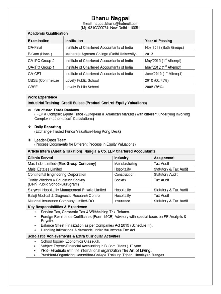 Bhanu Nagpal-Resume PDF | PDF | Accountant | Taxes