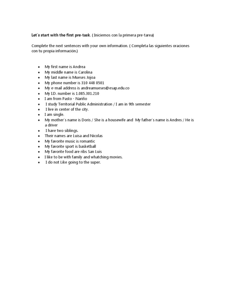 Personal Information Template | PDF
