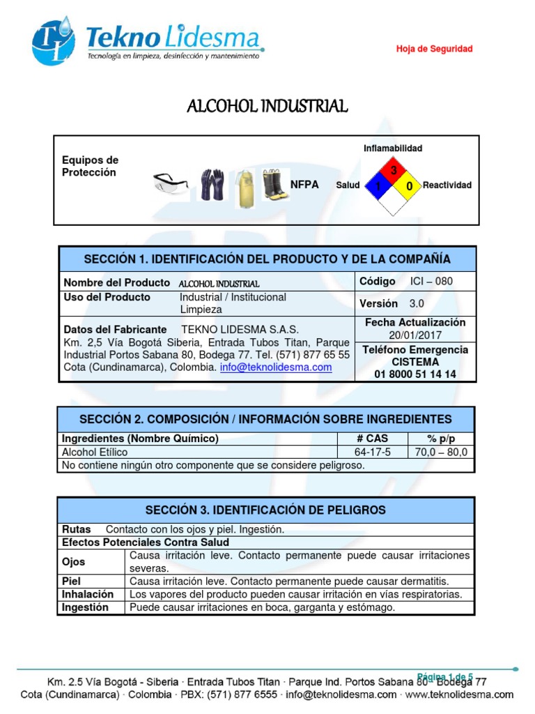 Alcohol Industrial (MSDS) | PDF | Alcohol | Agua