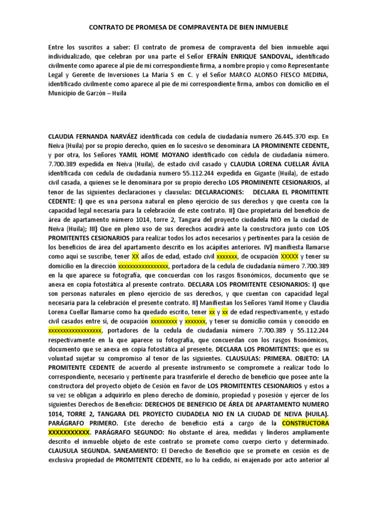 Contrato de Promesa de Cesión de Derechos | PDF | Propiedad | Conceptos ...