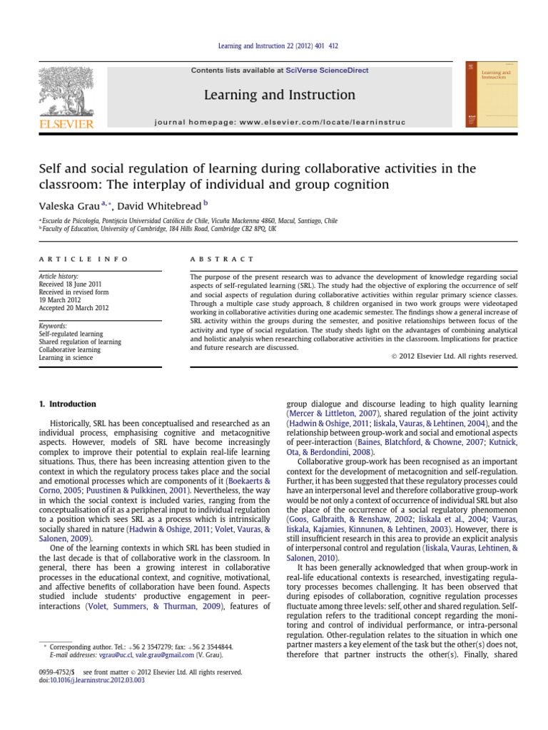 Self and Social Regulation of Learning During Collaborative Activities ...