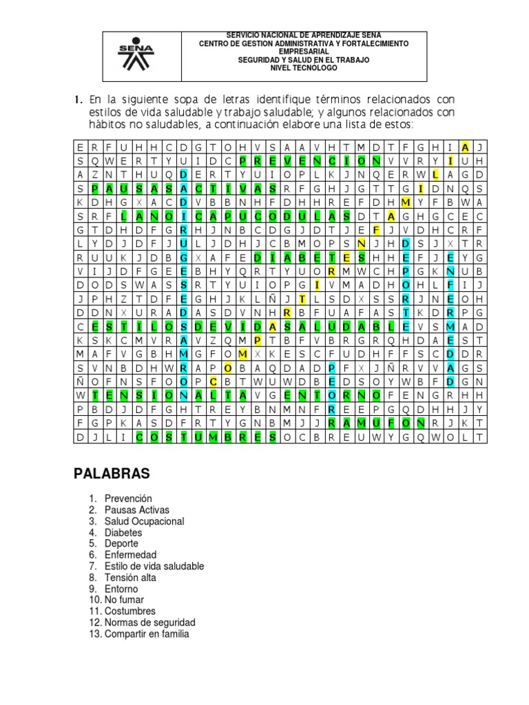 1.1 Sopa de Letras | PDF | Bienestar | Medicina