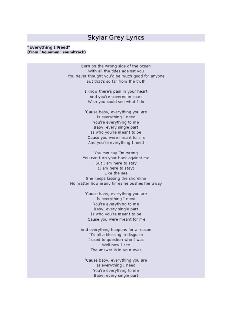 Skylar Grey - Everything I Need Lyrics | PDF