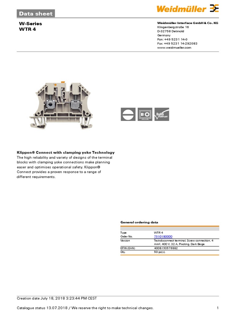 Data Sheet: W-Series WTR 4 | PDF | Electricity | Manufactured Goods