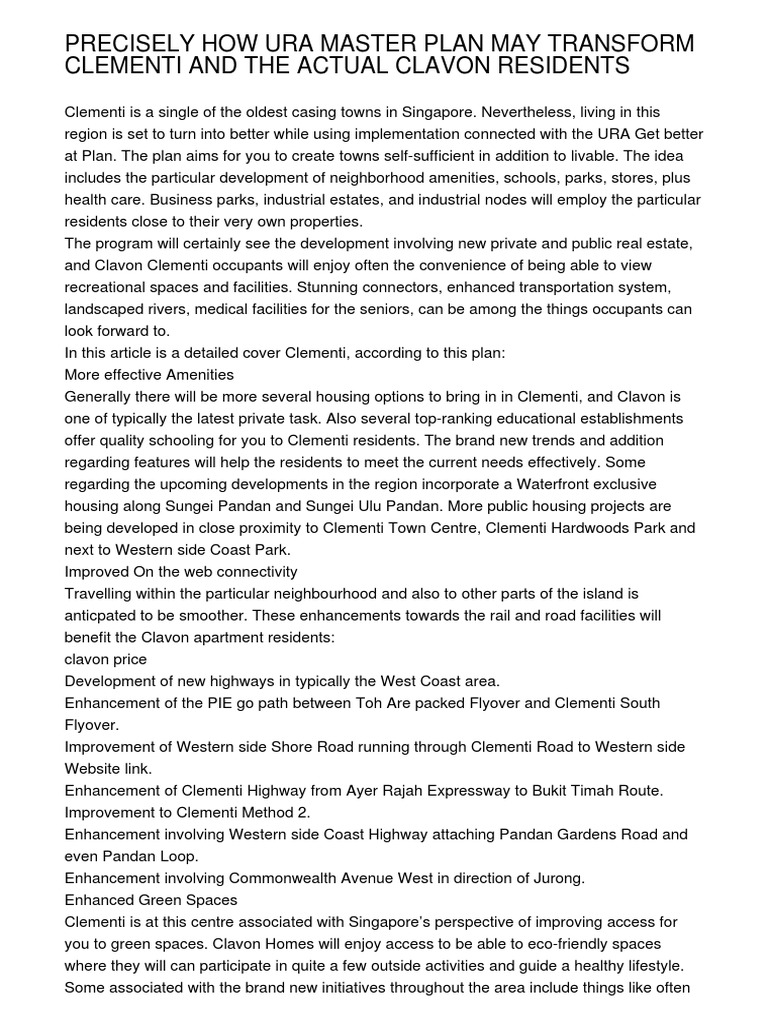 Clementi URA Master Plan Impact on Clavon | PDF | Urban Planning | Land ...